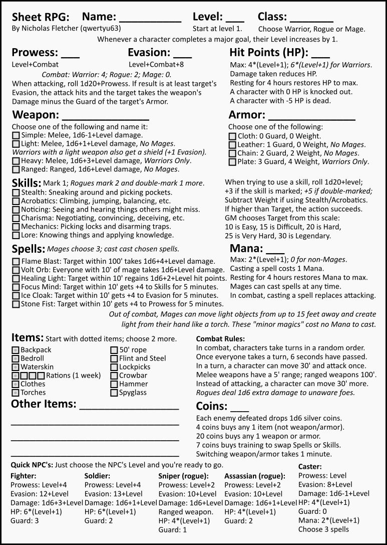 Sheet RPG - 2d4chan
