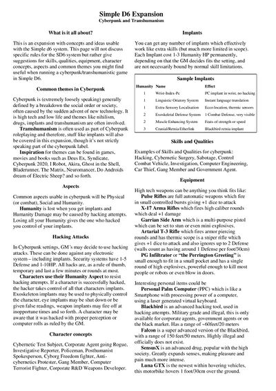Simple D6 expansion cyberpunk - 2d4chan